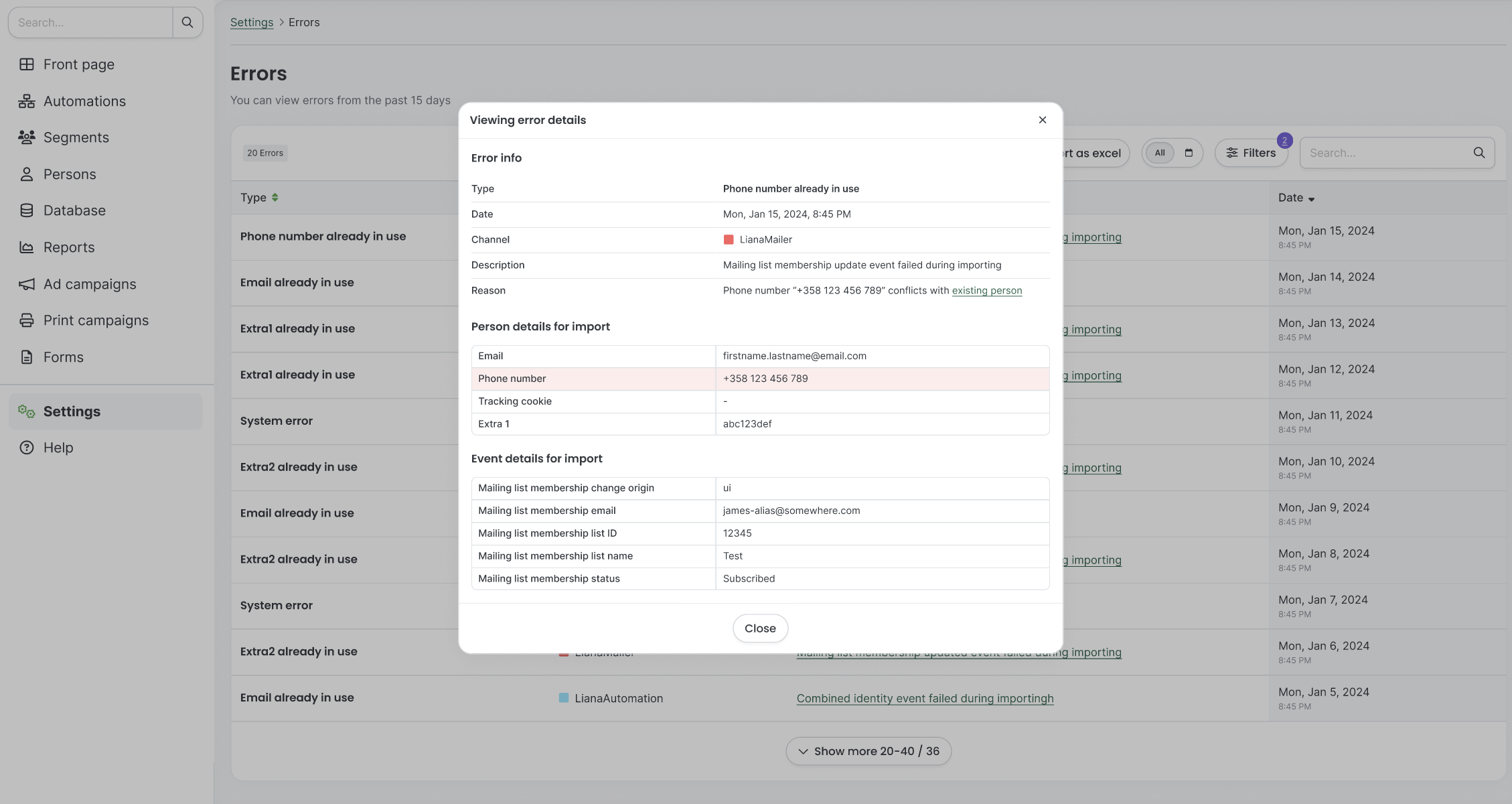 Update: Contacts and improvements to import error details – Support site
