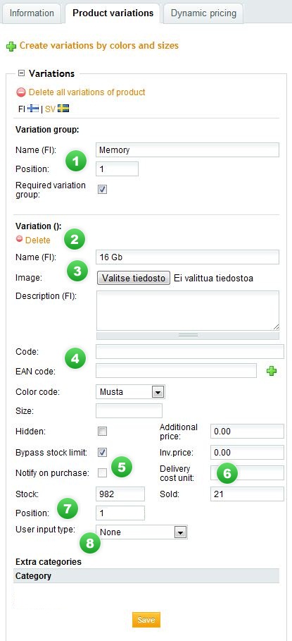 Variation details – Support site
