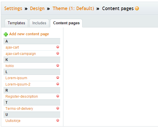 Content pages in LianaCommerce – Support site